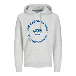 Jack & Jones Kapuzensweatshirt JACK & JONES "JJSIMON SWEAT HOOD", Herren, Gr. S, grau (wei&szlig; melange), angeraute Sweatware, Obermaterial: 60% Baumwolle, 40% Polyester, bedruckt, meliert, normal, Rundhals, Rippb&uuml;ndchen, Sweatshirts Kapuzensweatshirt