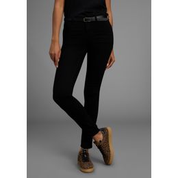 Skinny-fit-Jeans Arizona "Ultra-Stretch", Damen, Gr. 50, N-Gr, schwarz (schwarz schwarz), Denim/Jeans, Obermaterial: 74% Baumwolle, 24% Polyester, 2% Elasthan, Basic, extraeng lang, Jeans Skinny-fit-Jeans, extra-enger Beinverlauf, normale Leibh&ouml;he, mit Eingrifftaschen, Topseller