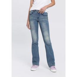 Bootcut-Jeans Arizona "Shaping", Damen, Gr. 17, K + L Gr, blau (blau used), Denim/Jeans, Obermaterial: 79% Baumwolle, 19% Polyester, 2% Elasthan, Basic, schmal lang, Jeans Bootcut-Jeans, bootcut, Kontrastn&auml;hte, Used-Look-Waschung, niedrige Leibh&ouml;he, Topseller