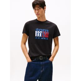 T-Shirt Tommy Jeans "TJM RWB FLAG TEE EXT", Herren, Gr. XL, schwarz, Single Jersey, Obermaterial: 100% Baumwolle, slim fit h&uuml;ftbedeckend, Rundhals, Shirts T-Shirt, Slim fit, mit Rundhals