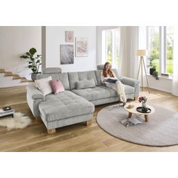 Ecksofa DIE PLANBAR "PP-LA19101 L-Form, Breite 316 cm", silber, B:316cm H:86cm T:177cm, 88% Polyester;12% Polyamid, Sofas, Ecksofa, wahlweise mit Bettfunktion und verstellbaren Kopfst&uuml;tzen, in Cord