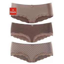 Panty Lascana, Damen, Gr. 32/34, grau (taupe, uni, gepunktet, gestreift), Jersey, Obermaterial: 95% Baumwolle, 5% Elasthan. Spitze: 87% Polyamid, 13% Elasthan, gepunktet, gestreift, unifarben, k&ouml;rpernah, Unterhosen Panty, aus elastischer Baumwolle mit zarter Spitze, Topseller