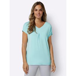 V-Shirt Classic Basics "Shirt", Damen, Gr. 52, blau (aquamarin), 95% Viskose, 5% Elasthan, unifarben, V-Ausschnitt, Shirts V-Shirt