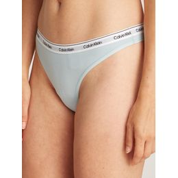 Tanga "THONG (LOW-RISE)", Damen, Gr. XL (42), blau (sterling blau), Jersey, Obermaterial: 90% Baumwolle, 10% Elasthan, Calvin Klein Underwear, k&ouml;rpernah, Unterhosen Tanga, mit Logobund