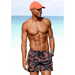 Badeshorts Bench. "Jones", Herren, Gr. M (50), N-Gr, orange (schwarz, orange), Polyester, bedruckt, Badehosen Badeshorts, in Tarnfarben