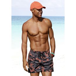 Badeshorts Bench. "Jones", Herren, Gr. L (52), N-Gr, orange (schwarz, orange), Polyester, bedruckt, Badehosen Badeshorts, in Tarnfarben