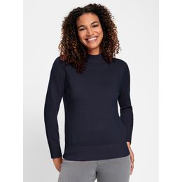 Stehkragenpullover Casual Looks "Pullover", Damen, Gr. 52, blau (marine), 100% Baumwolle, unifarben, Pullover Stehkragenpullover