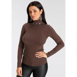 Rollkragenpullover Melrose, Damen, Gr. 42, braun, Feinstrick, Obermaterial: 50% Viskose, 28% Polyester, 22% Polyamid, unifarben, sehr figurbetont h&uuml;ftlang, hoch geschlossener Ausschnitt, Pullover Rollkragenpullover, mit Ziernieten in enger Passform, Topseller