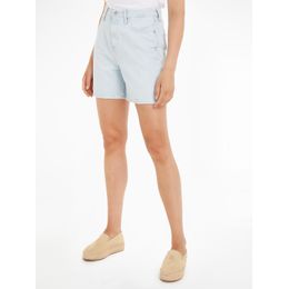 Shorts Tommy Hilfiger "DNM STRAIGHT SHORT HW LOLA", Damen, Gr. 27, N-Gr, blau (light blau), Denim/Jeans, Obermaterial: 100% Baumwolle, unifarben, straight fit kurz, Hosen Shorts, mit Markenlabel