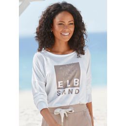 Langarmshirt ELBSAND, Damen, Gr. XXL (44), wei&szlig;, Jersey, Obermaterial: 50% Baumwolle, 50% Polyester, leicht transparent, unifarben mit Farbeinsatz, figurumspielend h&uuml;ftlang, Rundhals, Shirts Langarmshirt, mit Logodruck, Baumwoll-Mix, sportlich-casual, Topseller