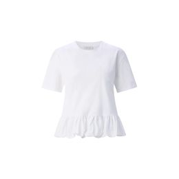 T-Shirt RICHROYAL, Damen, Gr. L, wei&szlig;, Single Jersey, Obermaterial: 100% Baumwolle, unifarben, Basic normal, Rundhals, Shirts T-Shirt, mit tollem Volant, aus reiner Baumwolle