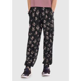 Haremshose Kidsworld "Viskosehose mit Blumen-Allover", M&auml;dchen, Gr. 128/134, N-Gr, schwarz (schwarz, gebl&uuml;mt), Jersey, Obermaterial: 95% Viskose, 5% Elasthan, gebl&uuml;mt, mehrfarbig, bequem lang, Hosen Haremshose, in bequemer Form, Topseller