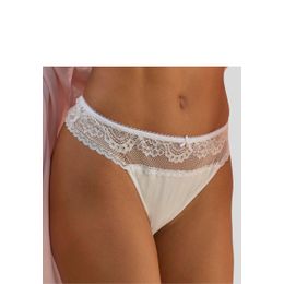 High-Waist-String Lascana, Damen, Gr. 44/46, beige (creme), Microtouch, Obermaterial: 90% Polyamid, 10% Elasthan, figurbetont, Unterhosen High-Waist-String, mit breitem Bund aus floraler Spitze