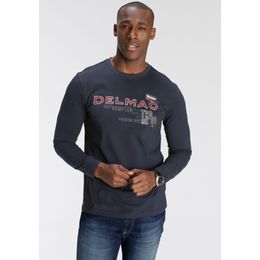 Langarmshirt DELMAO, Herren, Gr. L (52/54), blau (dunkelblau), Single Jersey, Obermaterial: 100% Baumwolle, bedruckt, Basic schmal, Rundhals, Shirts Langarmshirt, schmale Passform, bedruckt, Rundhalsausschnitt, aus Baumwolle, Topseller