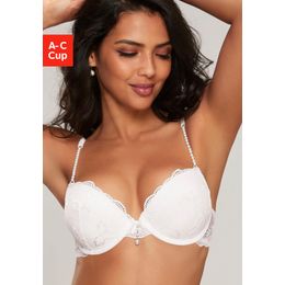 Push-up-BH Lascana, Damen, Gr. 80, Cup C, beige (creme), Spitze, Obermaterial: 60% Polyamid, 35% Polyester, 5% Elasthan, BHs Push-up-BH, mit femininen Perlendetails, sexy Dessous