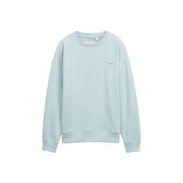 Sweater Tom Tailor, Jungen, Gr. 128, blau (ice blau), Sweatware, Obermaterial: 60% Baumwolle, 40% Polyester, unifarben, oversize h&uuml;ftbedeckend, Rundhals, B&uuml;ndchen, Sweatshirts Sweater, mit Badge, Topseller