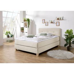 Boxspringbett Home Affaire "Fargo", beige, B:133cm L:207cm, Struktur fein (100% Polyester);Samtstoff (100% Polyester), Komplettbetten, Boxspringbett, inkl. Topper, in 3 Matratzenarten, in Samt- oder Strukturstoff