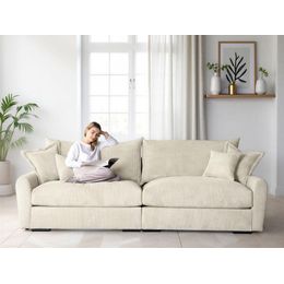 Big-Sofa Home Affaire "Finka, Breite 247 cm", cream, B:247cm T:123cm, 100% Polyester, Sofas, Big-Sofa, Mega-Sofa, Cord oder Chenille-Struktur, mit Federkern & 4 Zierkissen