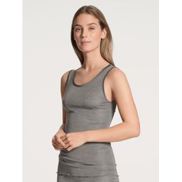 Tanktop Calida "True Confidence", Damen, Gr. L (48/50), grau (platin mel&eacute;_), Feinripp, Obermaterial: 70% Schurwolle, 30% Seide, k&ouml;rpernah h&uuml;ftbedeckend, Rundhals, Tops Tanktop, Rundhals, atmungsaktiv, w&auml;rmend, elastisch, Feinripp-Qualit&auml;t