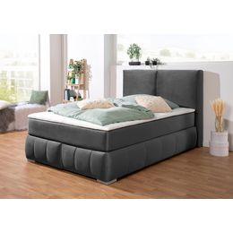 Boxspringbett Home Affaire "Wehma", grau (schiefer), B:150cm L:233cm, Struktur fein (100% Polyester), Komplettbetten, Boxspringbett, inkl. Topper in 3 verschiedenen Matratzen, auch in Samtstoff