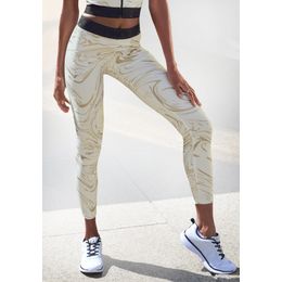 active by Lascana Funktionsleggings LASCANA ACTIVE, Damen, Gr. L (44/46), N-Gr, wei&szlig; (wei&szlig;, silber), Obermaterial: 85% Polyester, 15% Elasthan, bedruckt, gemustert, gl&auml;nzend, figurbetont kn&ouml;chellang, Hosen Funktionsleggings, Sportleggings mit gl&auml;nzendem Print und 3D Schriftzug