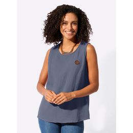 Blusentop Casual Looks, Damen, Gr. 48, rauchblau, 100% Baumwolle, unifarben, Rundhals, Blusen Blusentop
