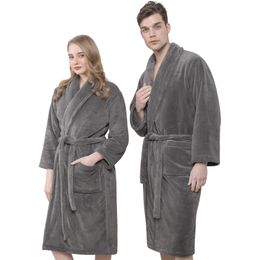 Bademantel HAMMETEX "Bademantel unisex, ultraweicher & flauschiger Fleecemantel" Gr. M, grau, L:126cm, Fleece, Hausm&auml;ntel, Bademantel, ideal f&uuml;r Sauna & Spa, Hotelbademantel, Morgenmantel