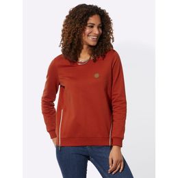Sweatshirt Casual Looks, Damen, Gr. 52, rot (rostrot), 100% Baumwolle, unifarben, Rundhals, Sweatshirts Sweatshirt
