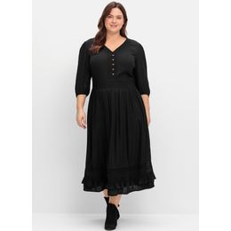 Maxikleid sheego by Joe Browns "Maxikleid", Damen, Gr. 44, Normalgr&ouml;&szlig;en, schwarz, 100% Viskose, unifarben, wadenlang, V-Ausschnitt, Kleider Maxikleid