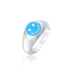 Siegelring Kuzzoi "Ring Herren Siegelring Smiling Emaille 925 Silber" Gr. 64, silber, Fingerringe, Herren, 64, ohne Stein, Silber 925 (Sterlingsilber), 11mm, Siegelring