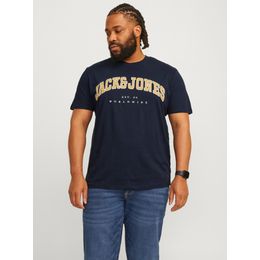 Jack & Jones PlusSize T-Shirt "JJECALEB VARSITY TEE SS O-NECK NOOS PLS", Damen, Gr. 3XL, blau (navy blazer), Jersey, Obermaterial: 100% Baumwolle, JACK & JONES PLUSSIZE, bedruckt, Basic, regular fit normal, Rundhals, Shirts T-Shirt, mit Logobranding