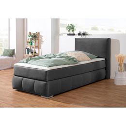 Boxspringbett Home Affaire "Wehma", grau (schiefer), B:110cm L:213cm, Struktur fein (100% Polyester), Komplettbetten, Boxspringbett, inkl. Topper in 3 verschiedenen Matratzen, auch in Samtstoff