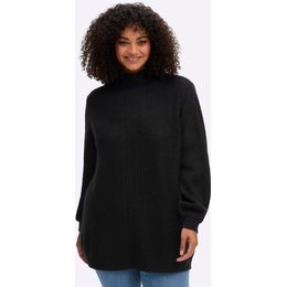 Stehkragenpullover sheego by Joe Browns "Pullover", Damen, Gr. 52/54, schwarz, 73% Polyacryl, 24% Polyester, 3% Elasthan, unifarben, Pullover Stehkragenpullover