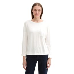 Langarmshirt Tom Tailor, Damen, Gr. L (40), wei&szlig; (whisper wei&szlig;), Jersey, Obermaterial: 100% Baumwolle, unifarben, loose fit taillenbedeckt, Rundhals, B&uuml;ndchen, Shirts Langarmshirt, mit Brusttasche