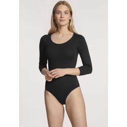 Body Calida "Natural Comfort", Damen, Gr. XXS (32/34), N-Gr, schwarz, Single Jersey, Obermaterial: 92% Baumwolle, 8% Elasthan, unifarben, normal, Rundhals, gerader Abschluss, Bodys Body, 3/4-Arm, elastisch, Single Jersey, weich, Rundhals-Ausschnitt, Topseller