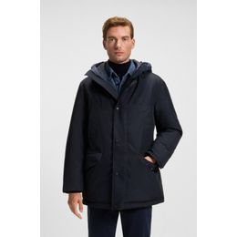Parka BOSS Orange "Osiass", Herren, Gr. 56, blau (dunkelblau404), Web, Obermaterial: 100% Polyester, unifarben, relaxed fit Po-bedeckend, Rippstrickb&uuml;ndchen, Jacken Parka, relaxed fit, mit wattierter Kapuze, verdeckter Rei&szlig;verschluss