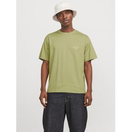 Jack & Jones T-Shirt JACK & JONES "JORISLINGTON BACK TEE SS CREW NECK SN", Herren, Gr. M, beige (cedar), Jersey, Obermaterial: 100% Baumwolle, unifarben, loose fit normal, Rundhals, Shirts T-Shirt