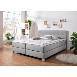 Boxspringbett Home Affaire "Fargo", grau, B:173cm L:207cm, Struktur fein (100% Polyester);Samtstoff (100% Polyester), Komplettbetten, Boxspringbett, inkl. Topper, in 3 Matratzenarten, in Samt- oder Strukturstoff