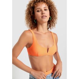 Bustier-Bikini-Top LSCN BY LASCANA "Gina", Damen, Gr. 36, Cup D, orange (neonorange), Recycling-Polyamid, unifarben, Bikini-Oberteile Bustier-Bikini-Top, mit V-Ausschnitt vorne