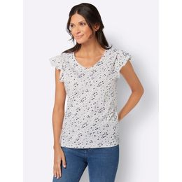 V-Shirt Classic Basics "V-Shirt", Damen, Gr. 40, blau (ecru, marine, bedruckt), 100% Baumwolle, gemustert, mehrfarbig, V-Ausschnitt, Shirts V-Shirt