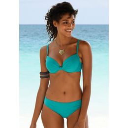 B&uuml;gel-Bikini-Top s.Oliver "Spain", Damen, Gr. 42, Cup B, blau (t&uuml;rkis), Microfaser, Microfaser, unifarben, Bikini-Oberteile B&uuml;gel-Bikini-Top, mit geraffter Mitte, Topseller