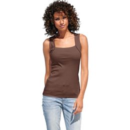 Shirttop Heine, Damen, Gr. 50, braun (schokobraun), 100% Baumwolle, unifarben, eckiger Ausschnitt, Tops Shirttop