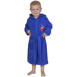 W&ouml;rner Kinderbademantel W&Ouml;RNER "Feuerwehr royalblau" Gr. 98, blau (royalblau), L:65cm, Frottier, Hausm&auml;ntel, Kinderbademantel, mit Stickerei, mit Tasche, maschinenwaschbar