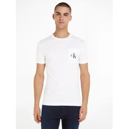 T-Shirt Calvin Klein Jeans "CORE MONOGRAM POCKET SLIM TEE", Herren, Gr. L (52), wei&szlig; (hellwei&szlig;), Jersey, Obermaterial: 100% Baumwolle, bedruckt, schmal h&uuml;ftlang, Rundhals, Shirts T-Shirt, mit Brusttasche