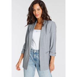 Longblazer Laura Scott, Damen, Gr. 34, grau (grau, melange), Web, Obermaterial: 90% Polyester, 10% Elasthan. Futter: 100% Polyester, meliert, figurbetont h&uuml;ftbedeckend, Blazer Longblazer, mit gerafften &Auml;rmeln, Topseller