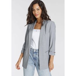 Longblazer Laura Scott, Damen, Gr. 46, grau (grau, melange), Web, Obermaterial: 90% Polyester, 10% Elasthan. Futter: 100% Polyester, meliert, figurbetont h&uuml;ftbedeckend, Blazer Longblazer, mit gerafften &Auml;rmeln, Topseller