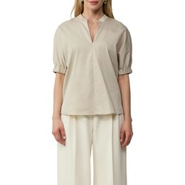 Kurzarmbluse s.Oliver BLACK LABEL, Damen, Gr. 34, beige (sand), Obermaterial: 71% Baumwolle, 25% Polyamid, 4% Elasthan, unifarben, regular fit taillenbedeckt, elastischer Bund, Blusen Kurzarmbluse, mit Tunika-Ausschnitt