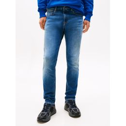 Gerade Jeans Tommy Jeans "Scanton Slim", Herren, Gr. 36, L&auml;nge 30, blau (medium denim), Denim/Jeans, Obermaterial: 94% Baumwolle, 4% Elastomultiester, 2% Elasthan, slim fit lang, Jeans Gerade Jeans, Mit Markenlabel aus Leder hinten