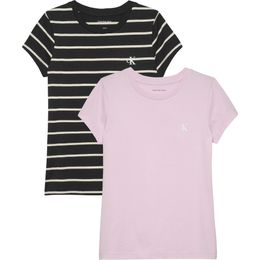 T-Shirt Calvin Klein Jeans "2-PACK STRIPE SLIM SS T-SHIRT", M&auml;dchen, Gr. 10 (140), light lila, ck schwarz, Single Jersey, Obermaterial: 100% Baumwolle, geringelt, unifarben, regular fit h&uuml;ftlang, Rundhals, Shirts T-Shirt, f&uuml;r Kinder bis 16 Jahre, unifarben & geringelt