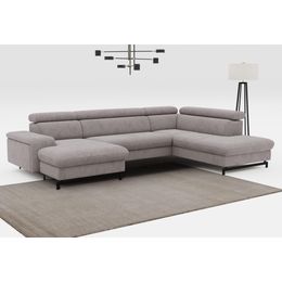 Wohnlandschaft COTTA "Emma U-Form, B: 328 cm", grau (stone), B:328cm H:97cm T:215cm, Sofas, Wohnlandschaft, mit Kopfteilverstellung, optional Bettfunktion & Bettkasten